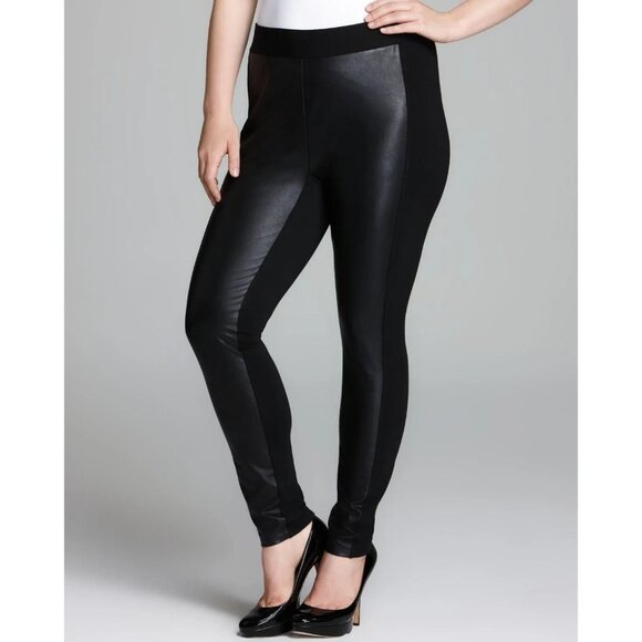 NYDJ | Pants & Jumpsuits | Nydj Plus Faux Leather Front Leggings Black ...
